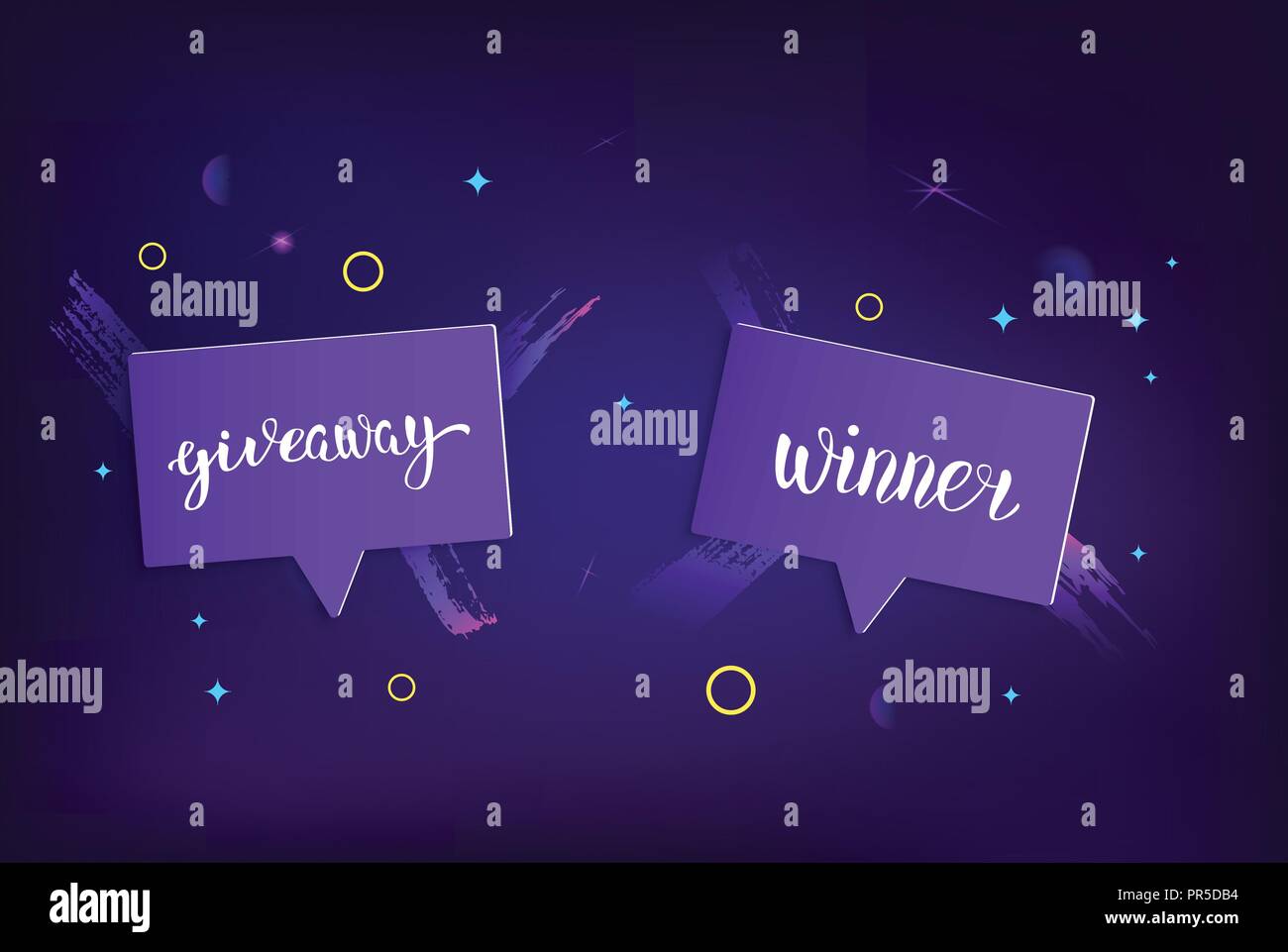 Giveaway and Winner dark banner set. Handwritten lettering with ...