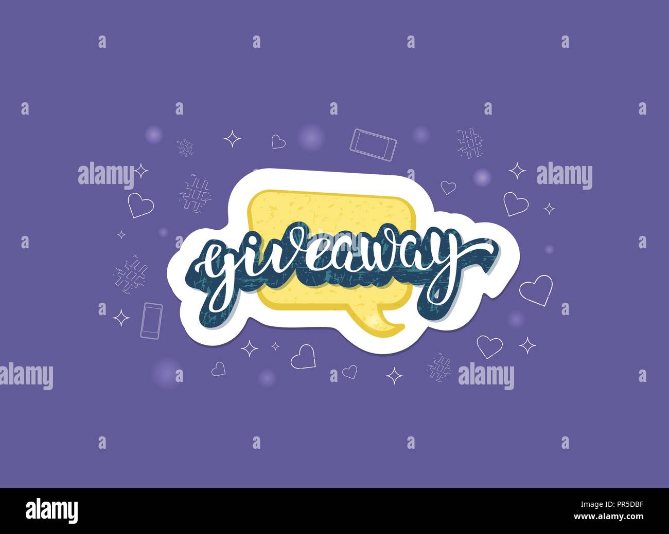Giveaway card. Handwritten lettering with speech bubble and decoration ...