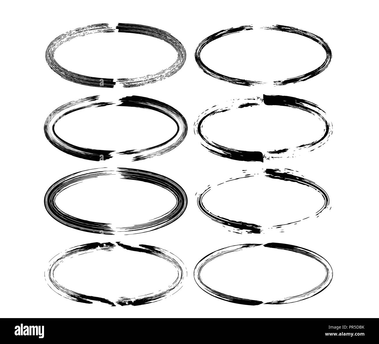 Set of oval grunge frames . Empty ellipse dry brush ink borders ...