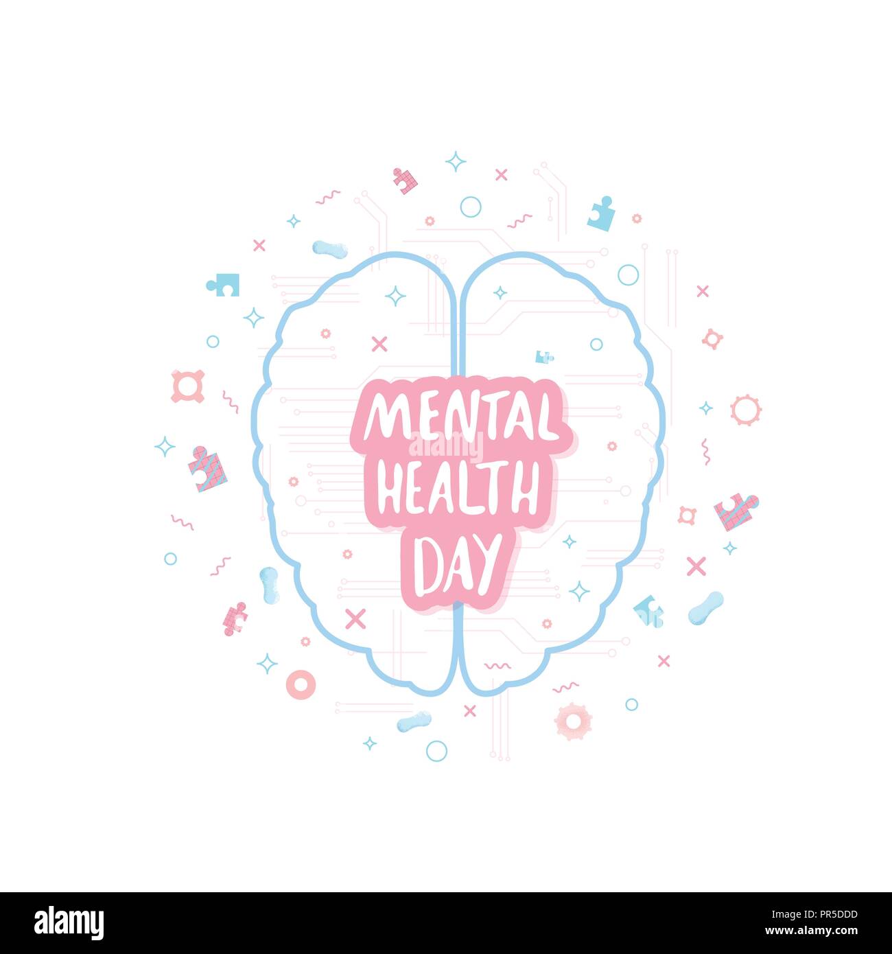 Mental Health Day. Vector handwritten lettering with human brain and ...