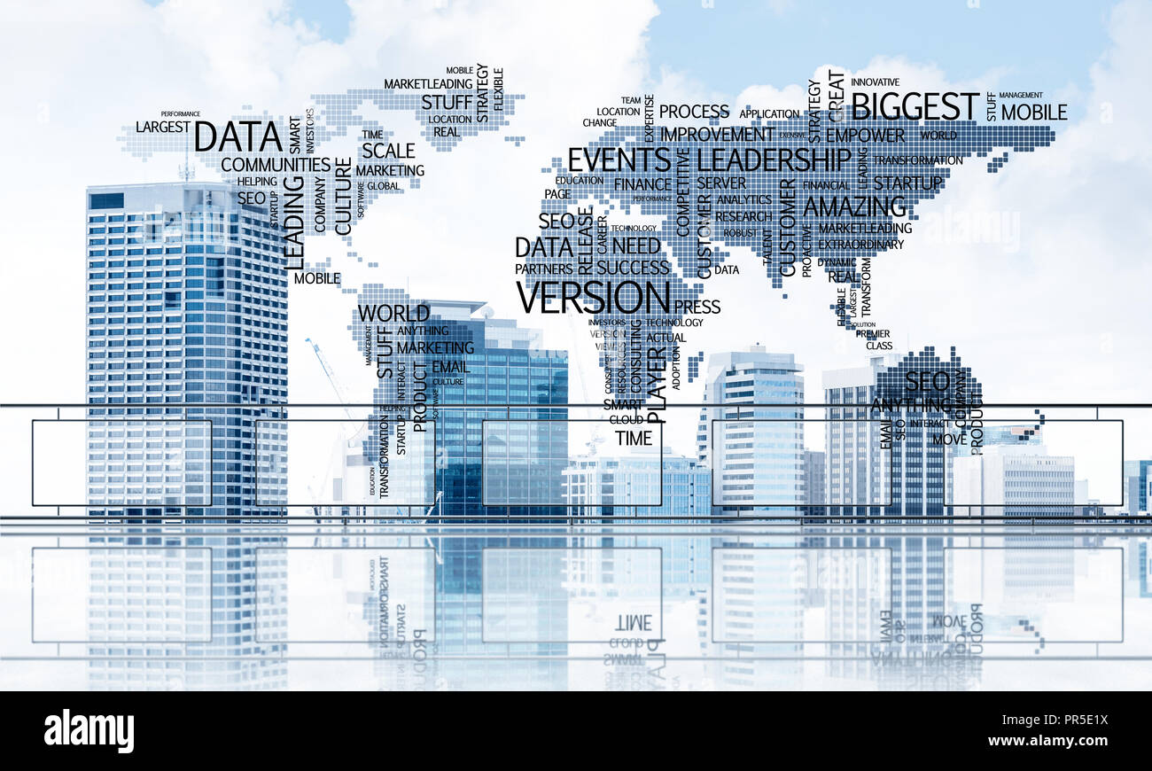 Concept of global communication and networking with world map ov Stock ...