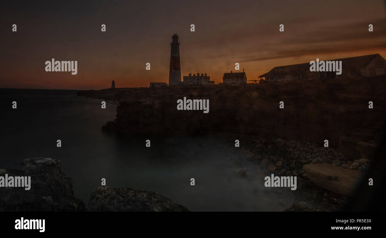Portland Bill Lighthouse at Sunset Stock Photo - Alamy