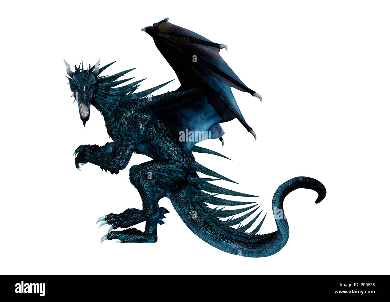 3D rendering of a black fantasy dragon isolated on white background ...