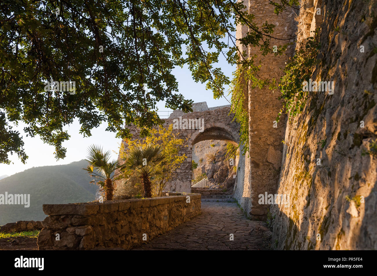 The ruins of the ancient castle Arechi in Salerno, on the Amalfi Coast ...