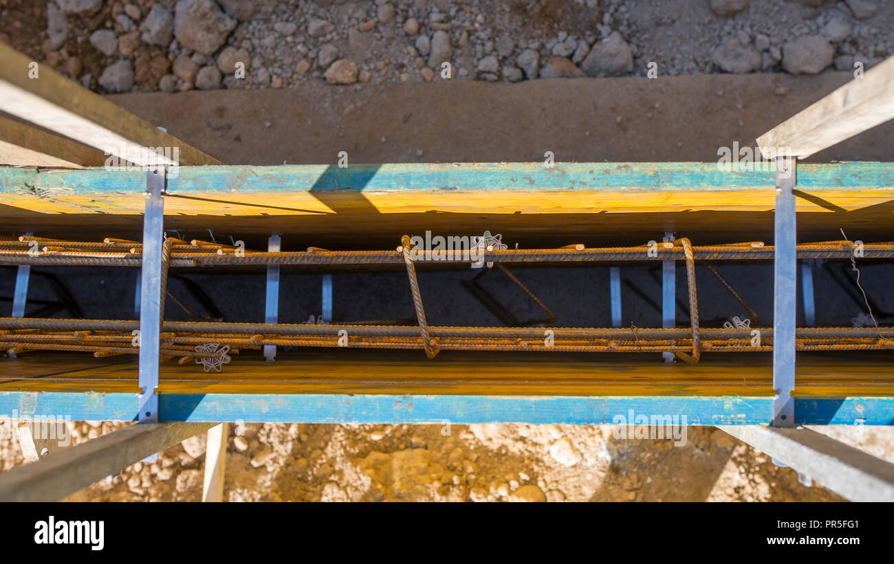 Top view of metals rod supports inside wall on construction site Stock ...