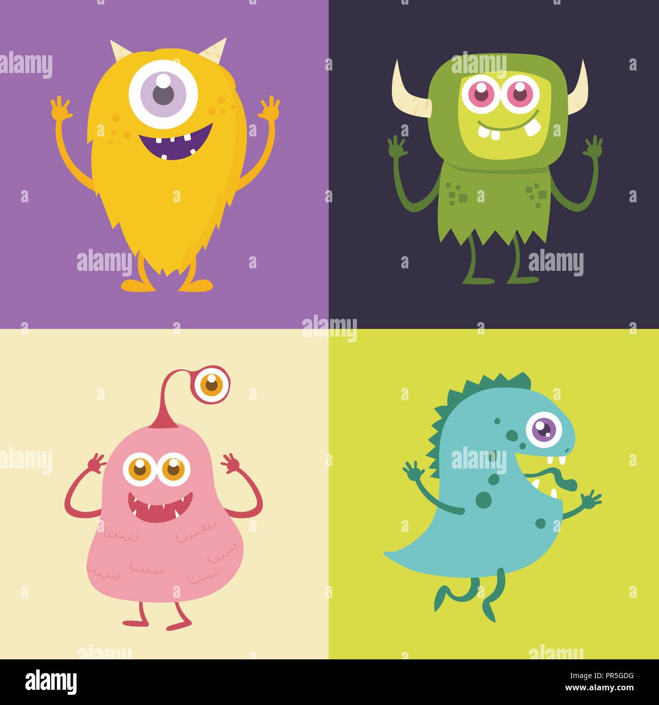 Cute monster cartoon character smile with happiness vector illustration ...