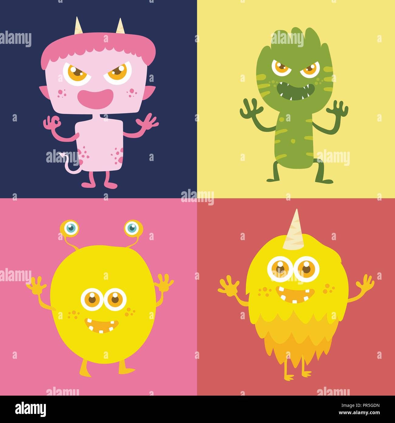 Cute monster cartoon character smile with happiness vector illustration ...
