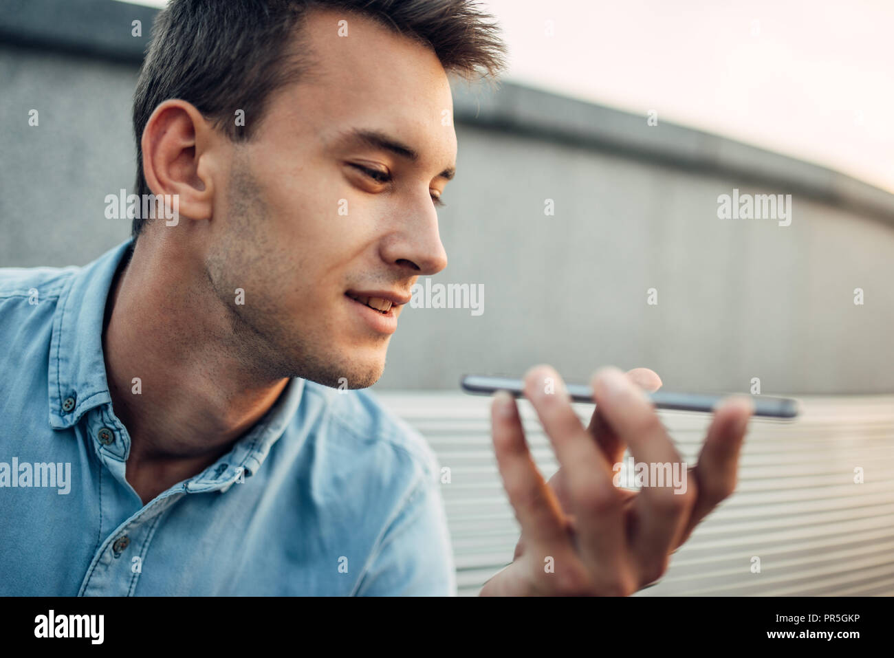 Phone addiction, addict man talking with his gadget, social addicted ...
