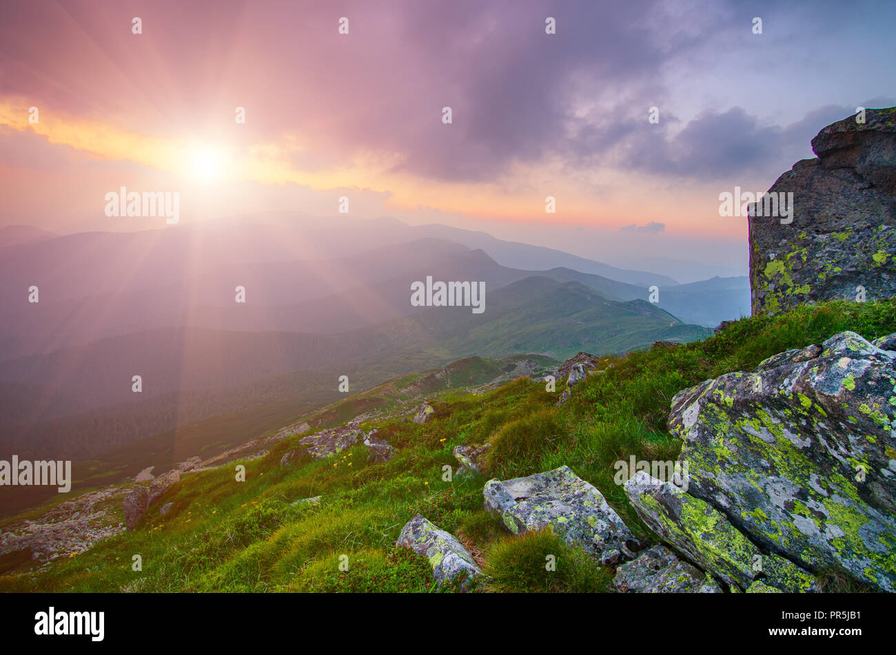 Mountain sunset landscape Stock Photo - Alamy