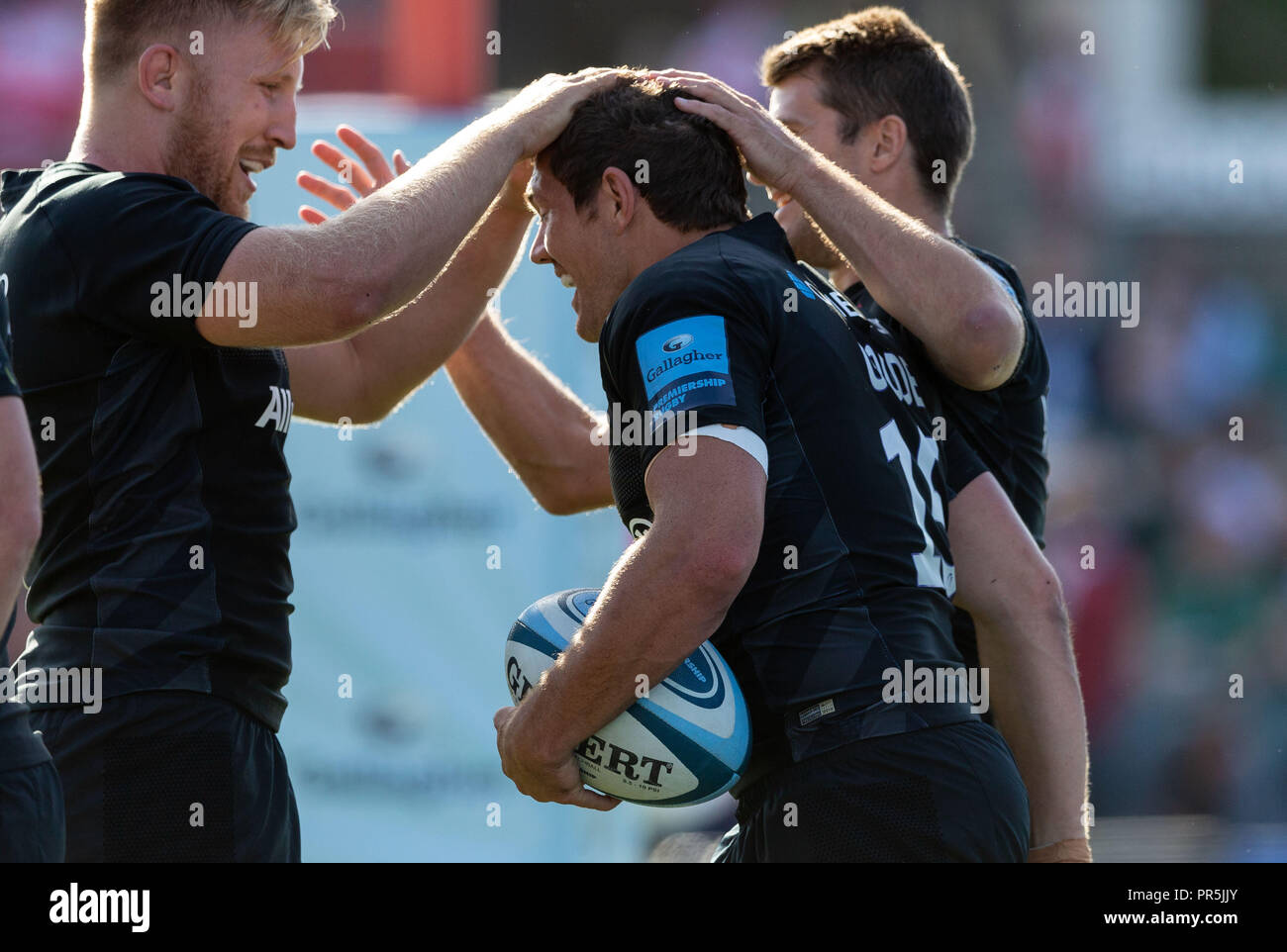 Saracens' Alex Goode celebrates scoring their second try during the ...