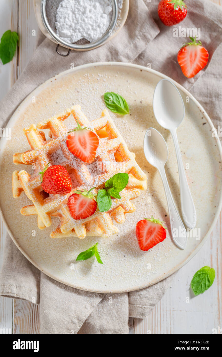 Fresh wafers with strawberries and mint leaves Stock Photo - Alamy