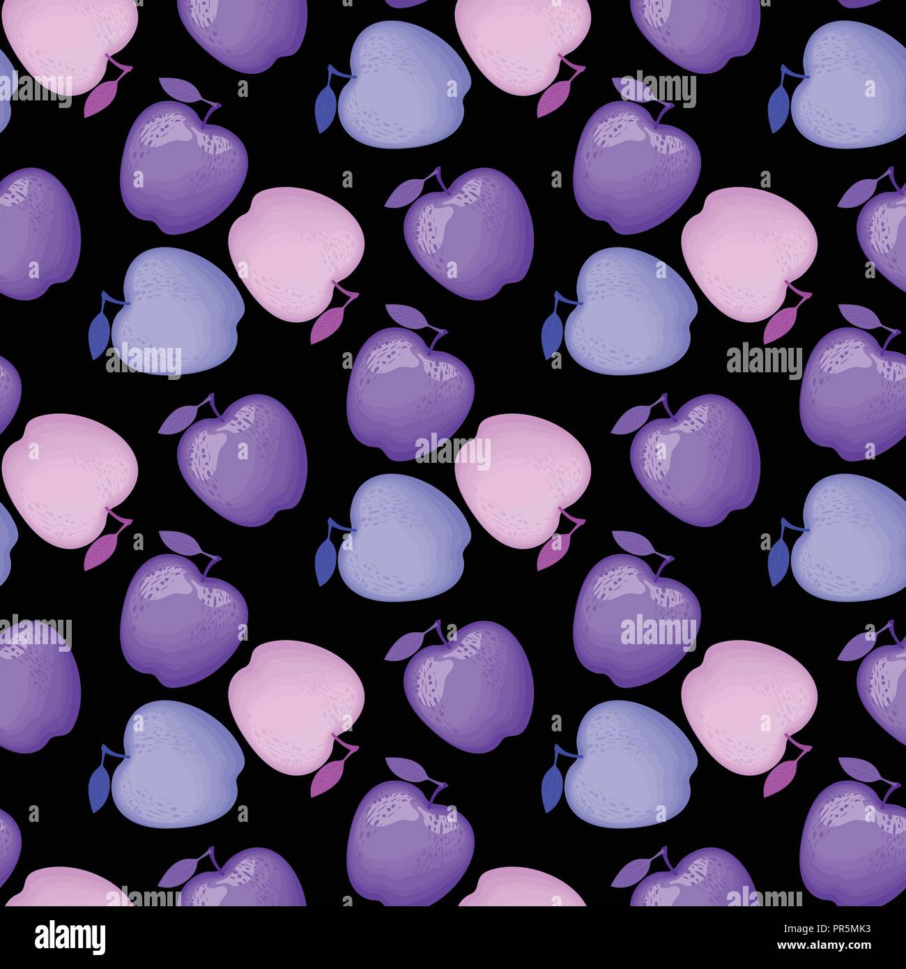 Purple and blue apples seamless pattern. Different colors are delicious ...