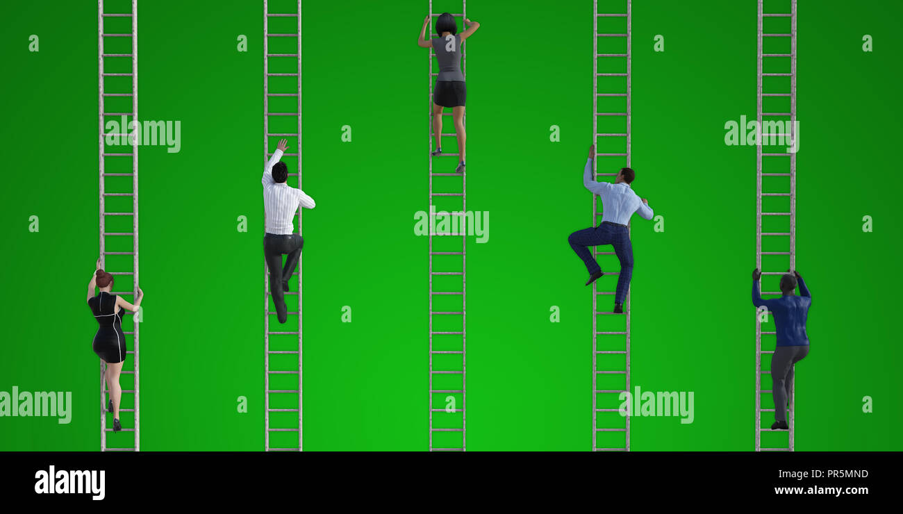 Business People Climbing Ladders to Reach the Top Stock Photo - Alamy