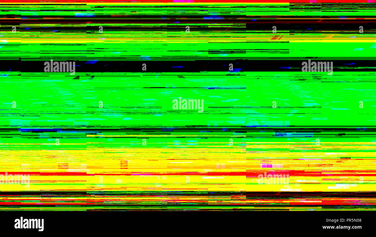 Dynamic glich video, bad tv signal of color display, 3d render computer ...