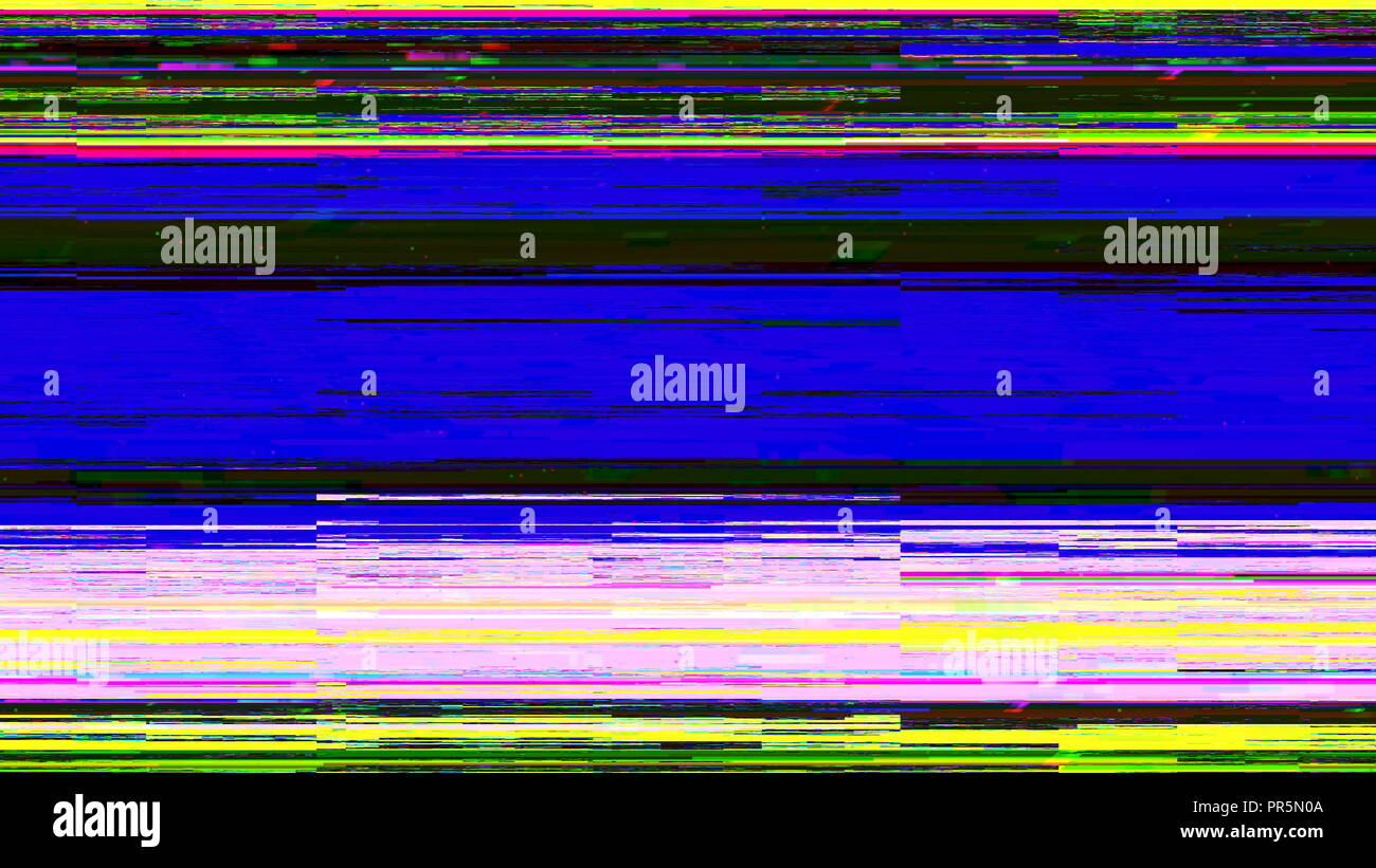 Dynamic glich video, bad tv signal of color display, 3d render computer ...