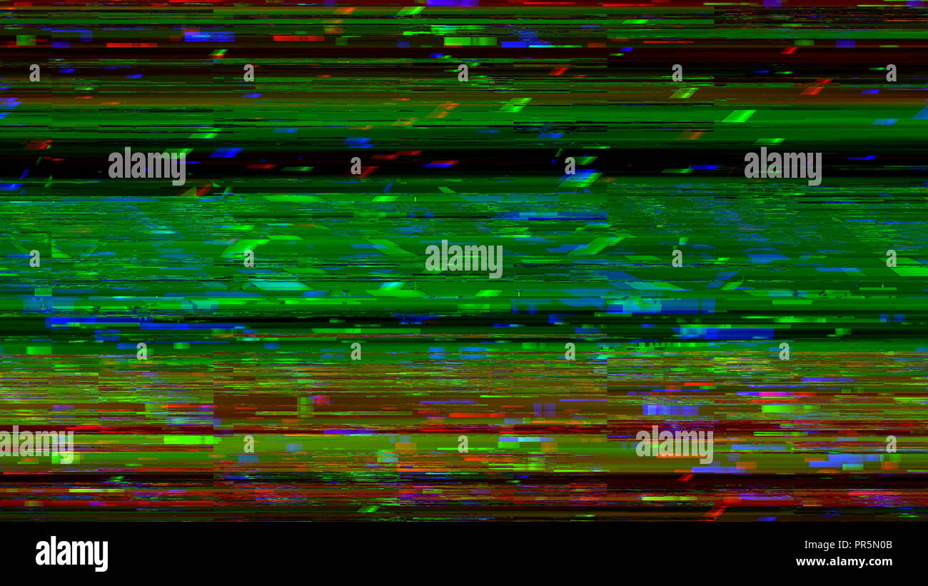 Dynamic glich video, bad tv signal of color display, 3d render computer ...