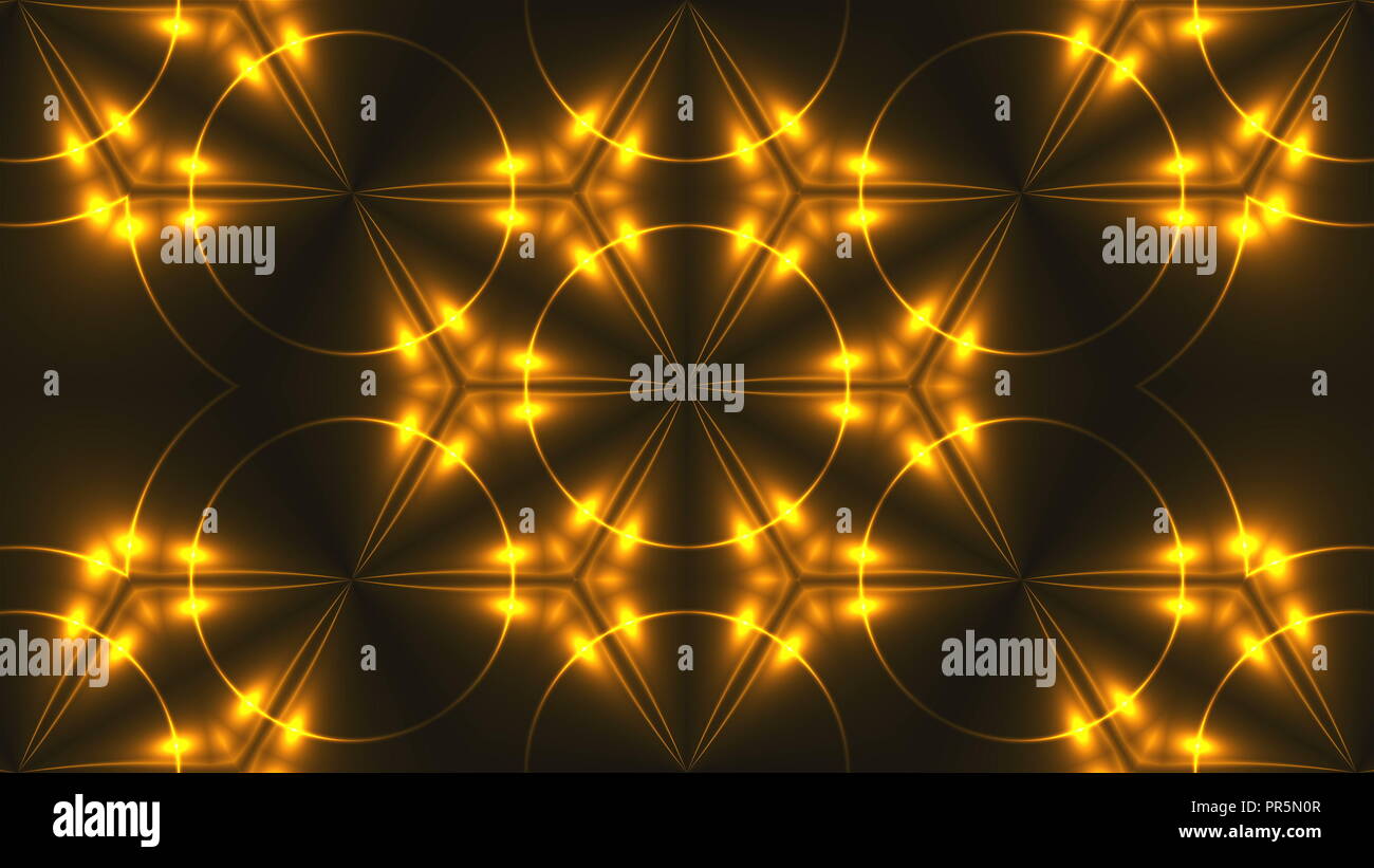 Beautiful abstract kaleidoscope - fractal golden light, 3d render backdrop, computer generating ...