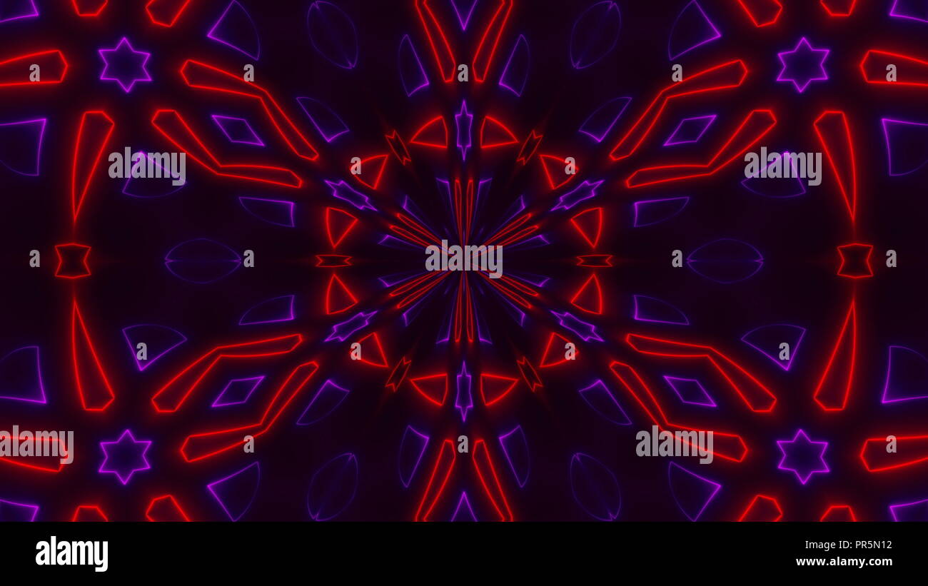 Beautiful abstract symmetry kaleidoscope with shiny neon lines, 3d render backdrop, computer ...