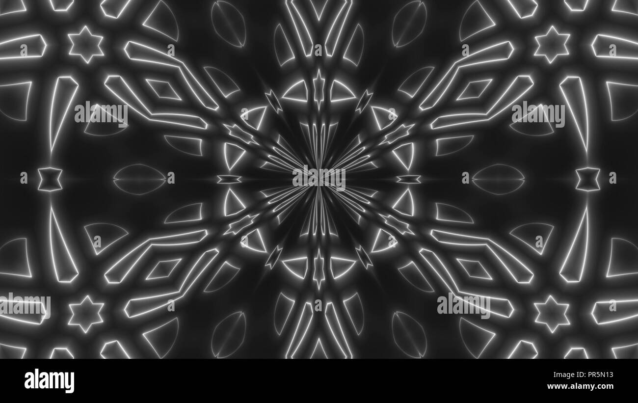 Beautiful abstract symmetry kaleidoscope with shiny neon lines, 3d render backdrop, computer ...