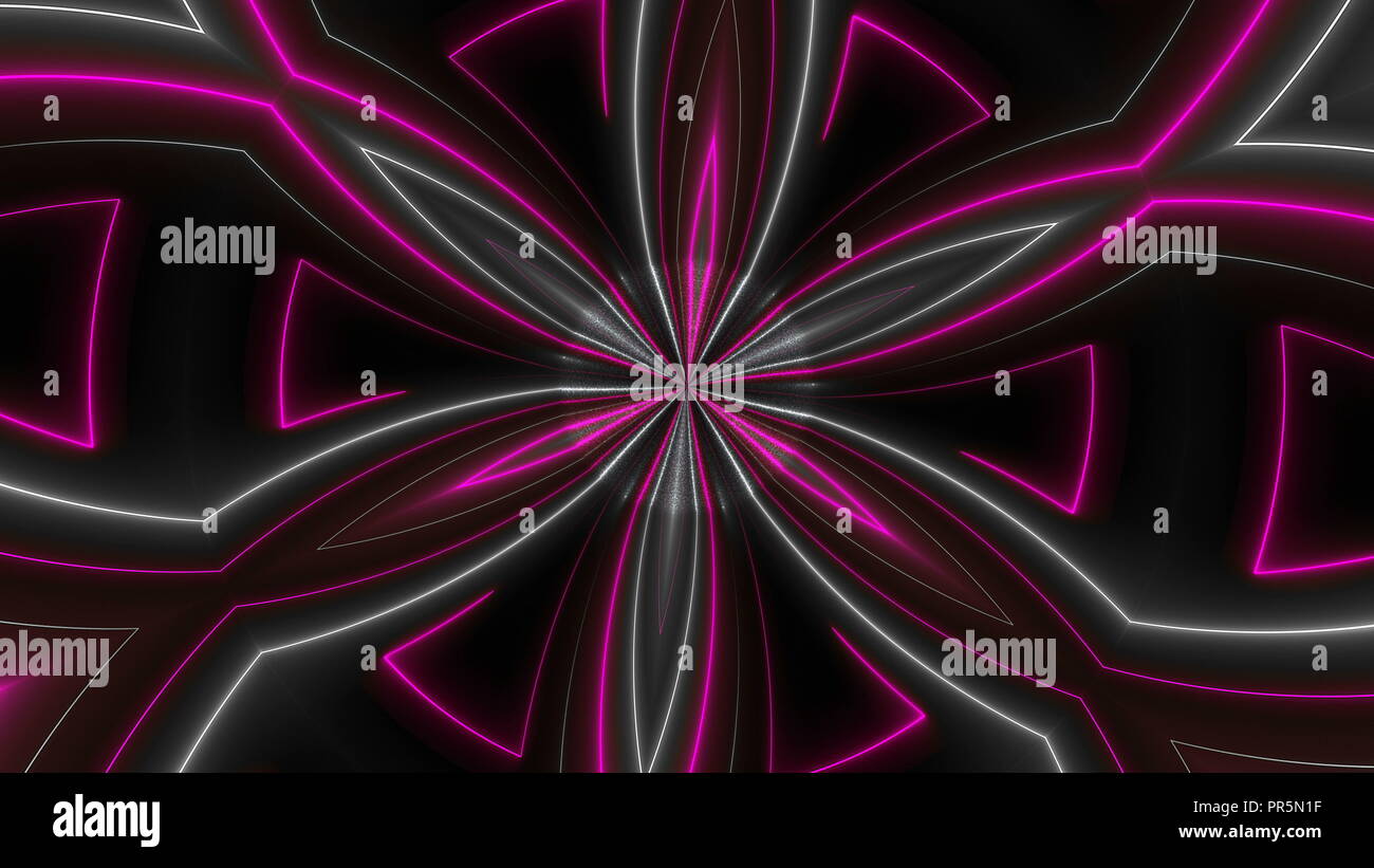 Beautiful abstract symmetry kaleidoscope with shiny neon lines, 3d render backdrop, computer ...