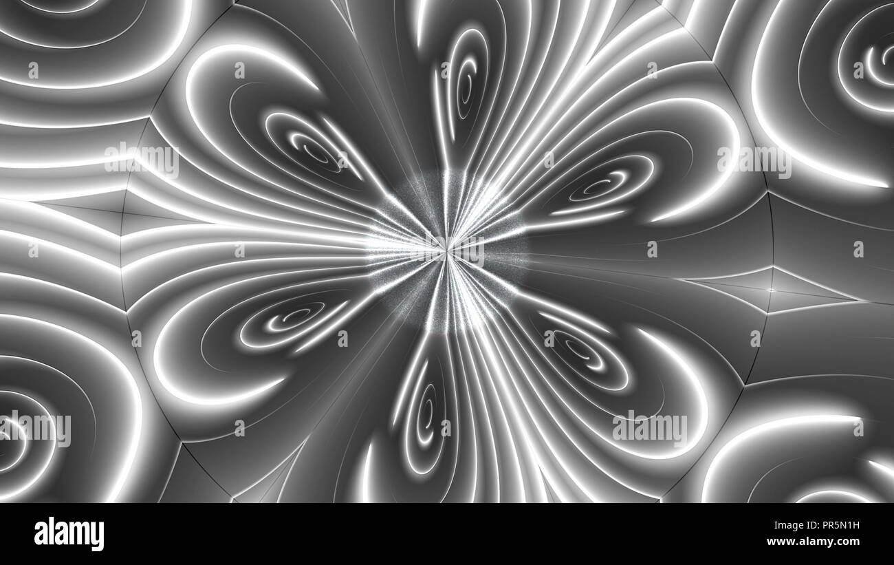 Beautiful abstract symmetry kaleidoscope with shiny neon lines, 3d render backdrop, computer ...