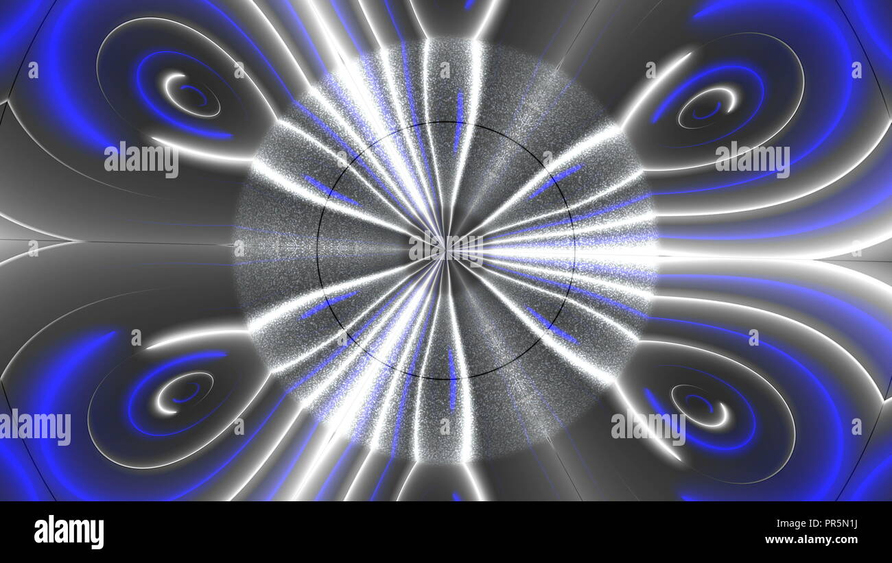 Beautiful abstract symmetry kaleidoscope with shiny neon lines, 3d render backdrop, computer ...
