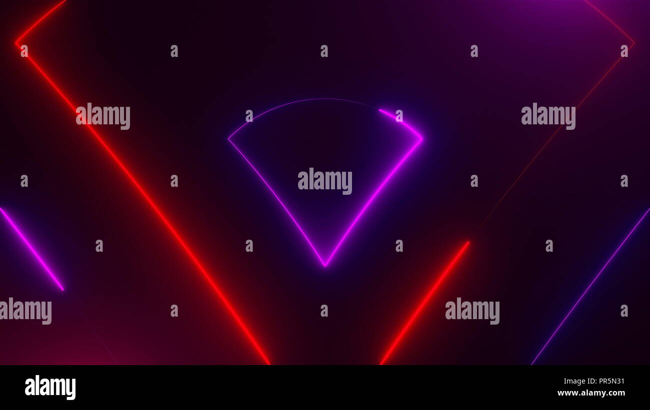 Many neon triangles in space, abstract computer generated backdrop, 3D ...