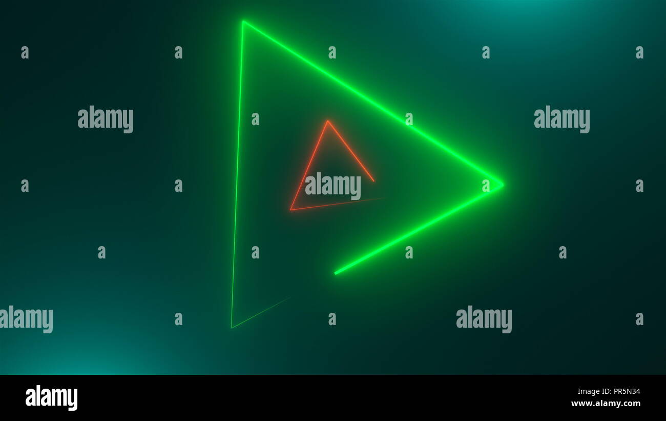 Many neon triangles in space, abstract computer generated backdrop, 3D ...