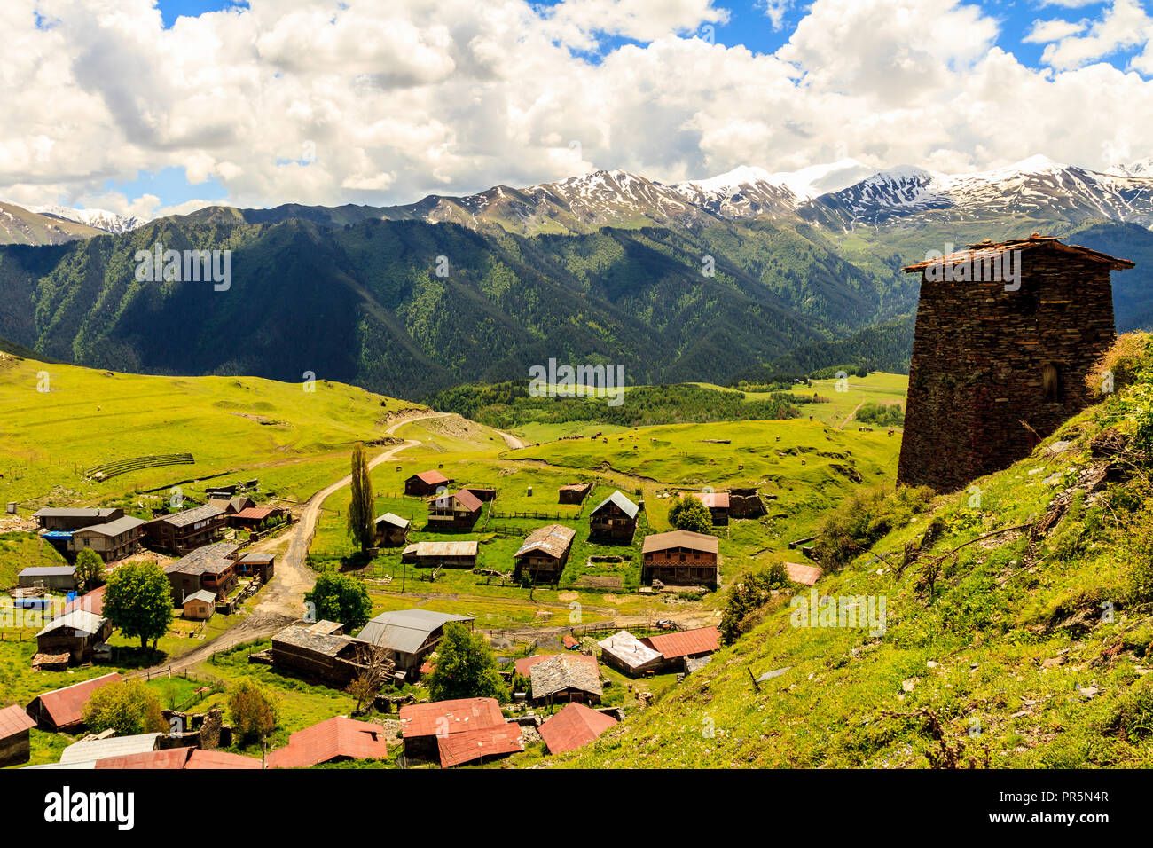 Small mountain village Omalo, view from above. Georgia, Tusheti Stock ...