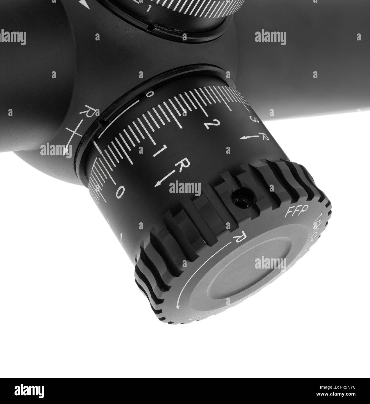 Tactical windage adjustment dial on a sniper scope with white ...