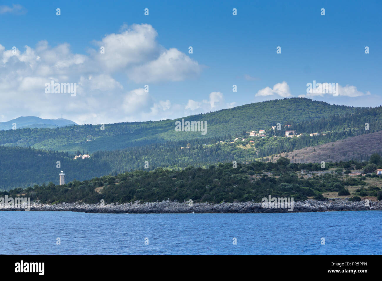 FISKARDO, KEFALONIA, GREECE - MAY 25, 2015: Panoramic view of Fiskardo ...