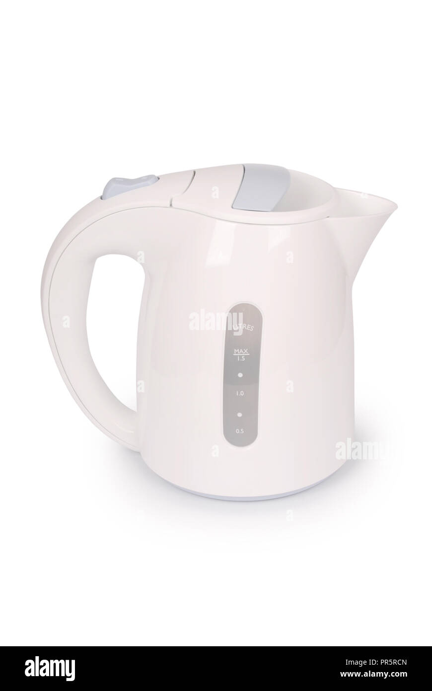 White electric kettle isolated on white background Stock Photo - Alamy