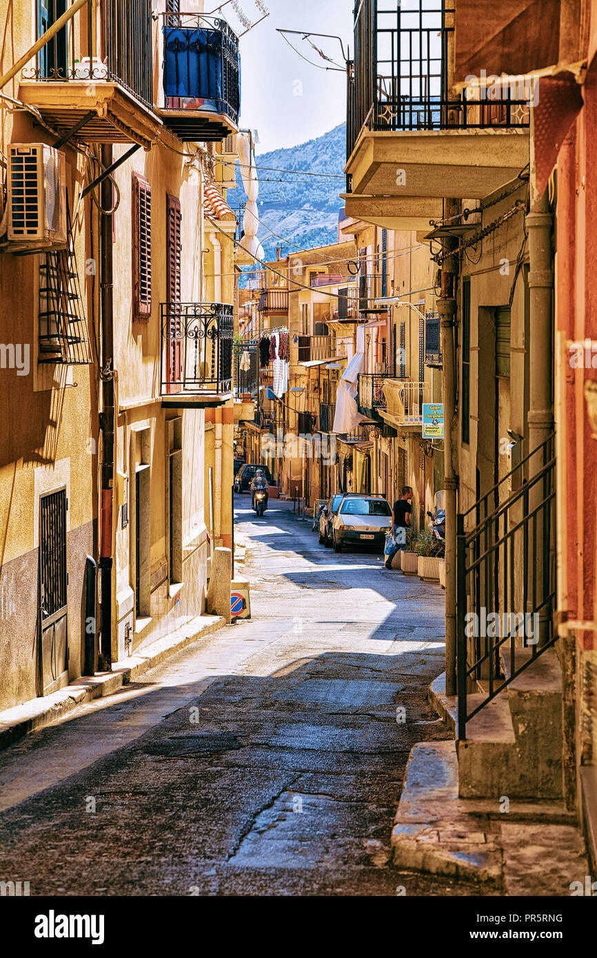 Cozy street in Monreale old town, Sicily, Italy Stock Photo - Alamy