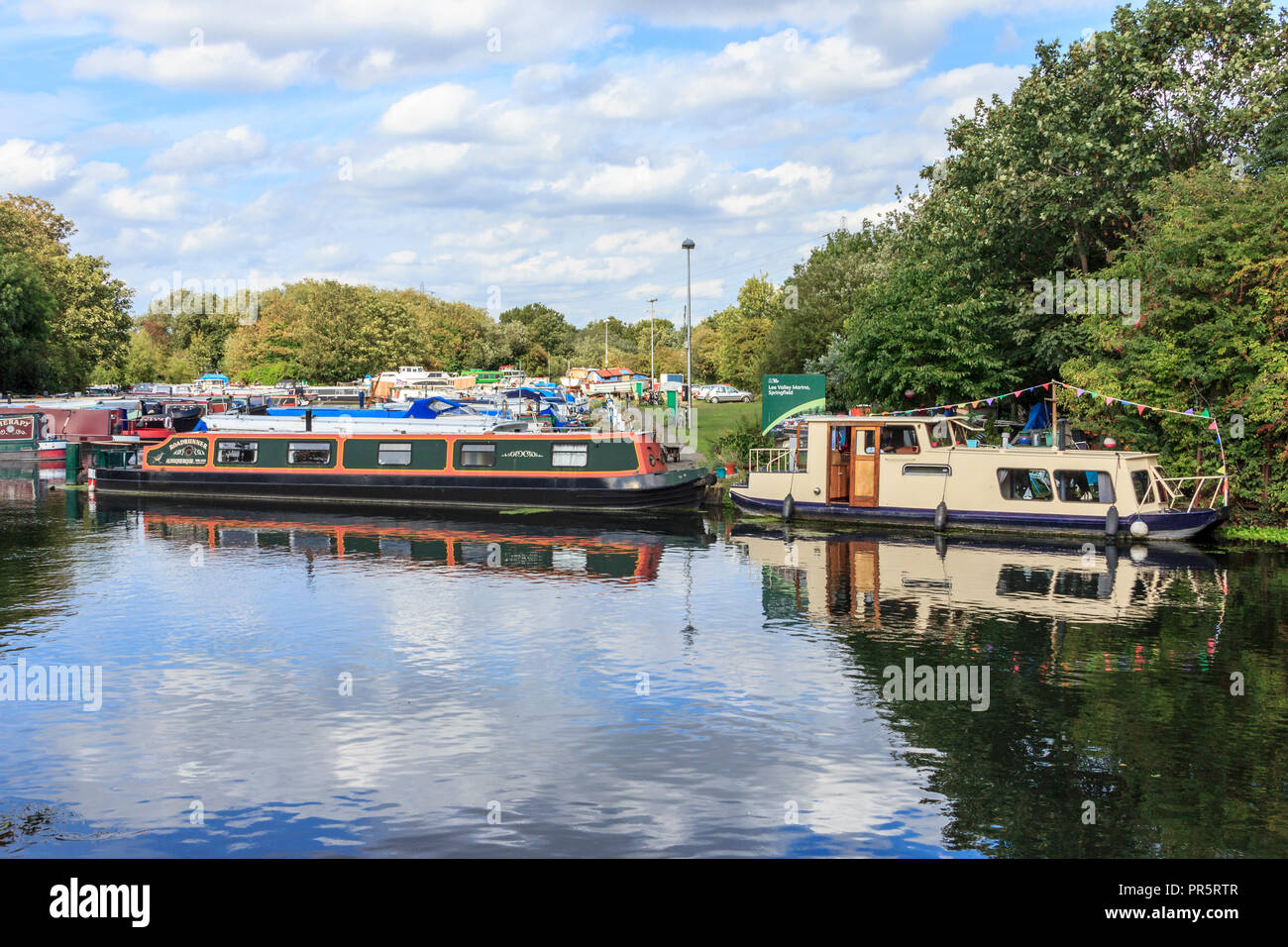 Boats moored at Springfield Marina on the River Lea at Upper Clapton ...