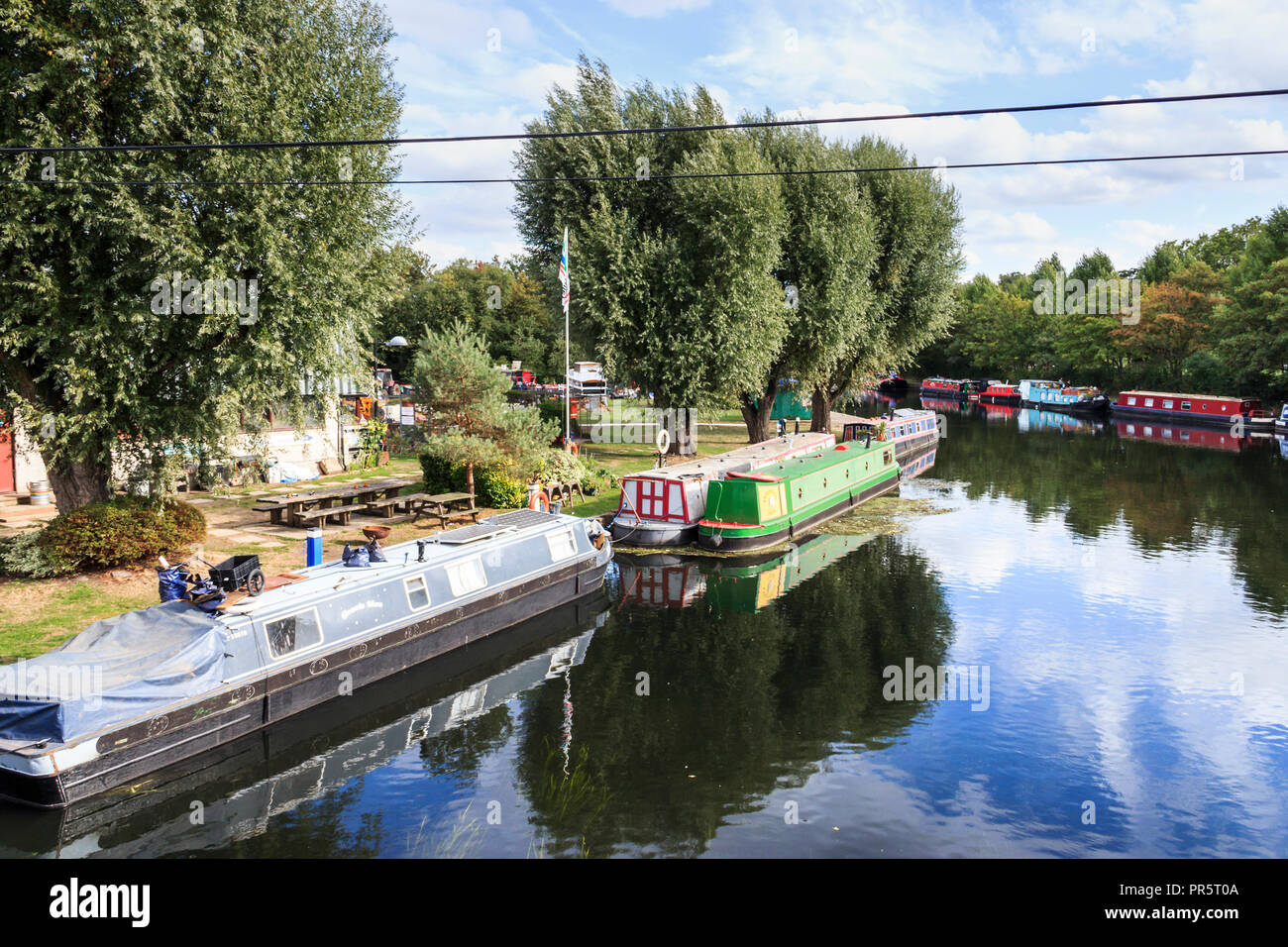 Narrowboats moored by Springfield Marina, River Lea, London, UK Stock ...