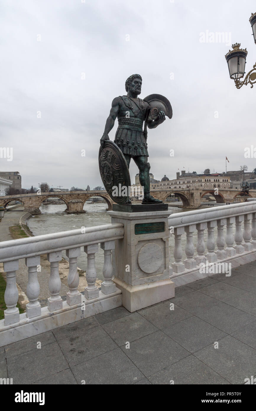 SKOPJE, REPUBLIC OF MACEDONIA - FEBRUARY 24, 2018: Statue at Bridge of ...