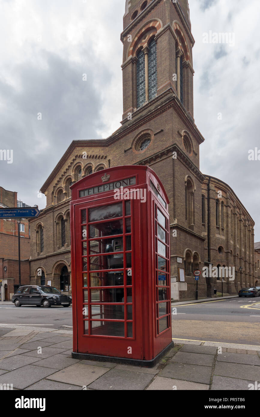 LONDON, ENGLAND - JUNE 17, 2016: Westminster Chapel and phone booth ...