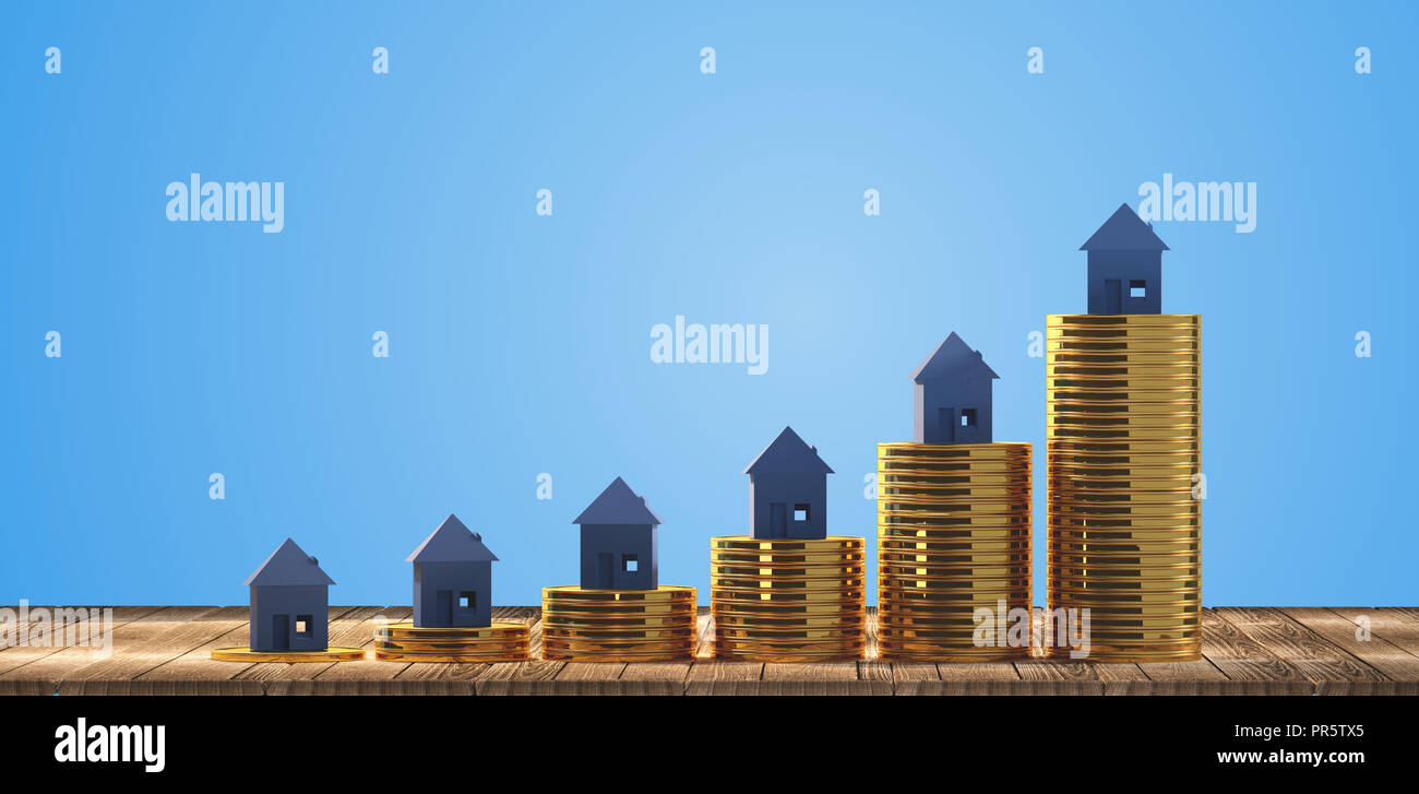 rising house stacks 3d-illustration Stock Photo - Alamy