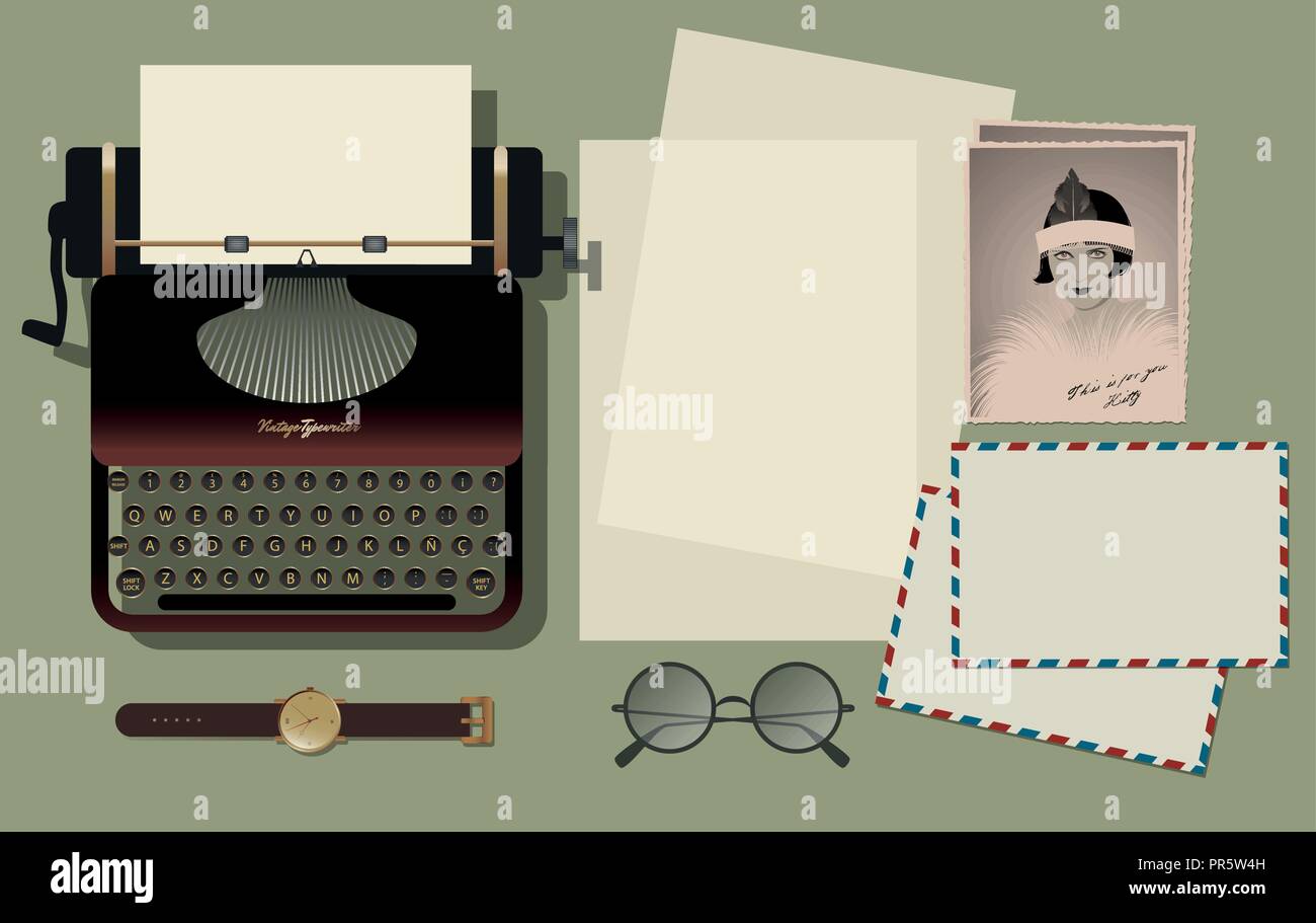 Typewriter woman vintage Stock Vector Images - Alamy