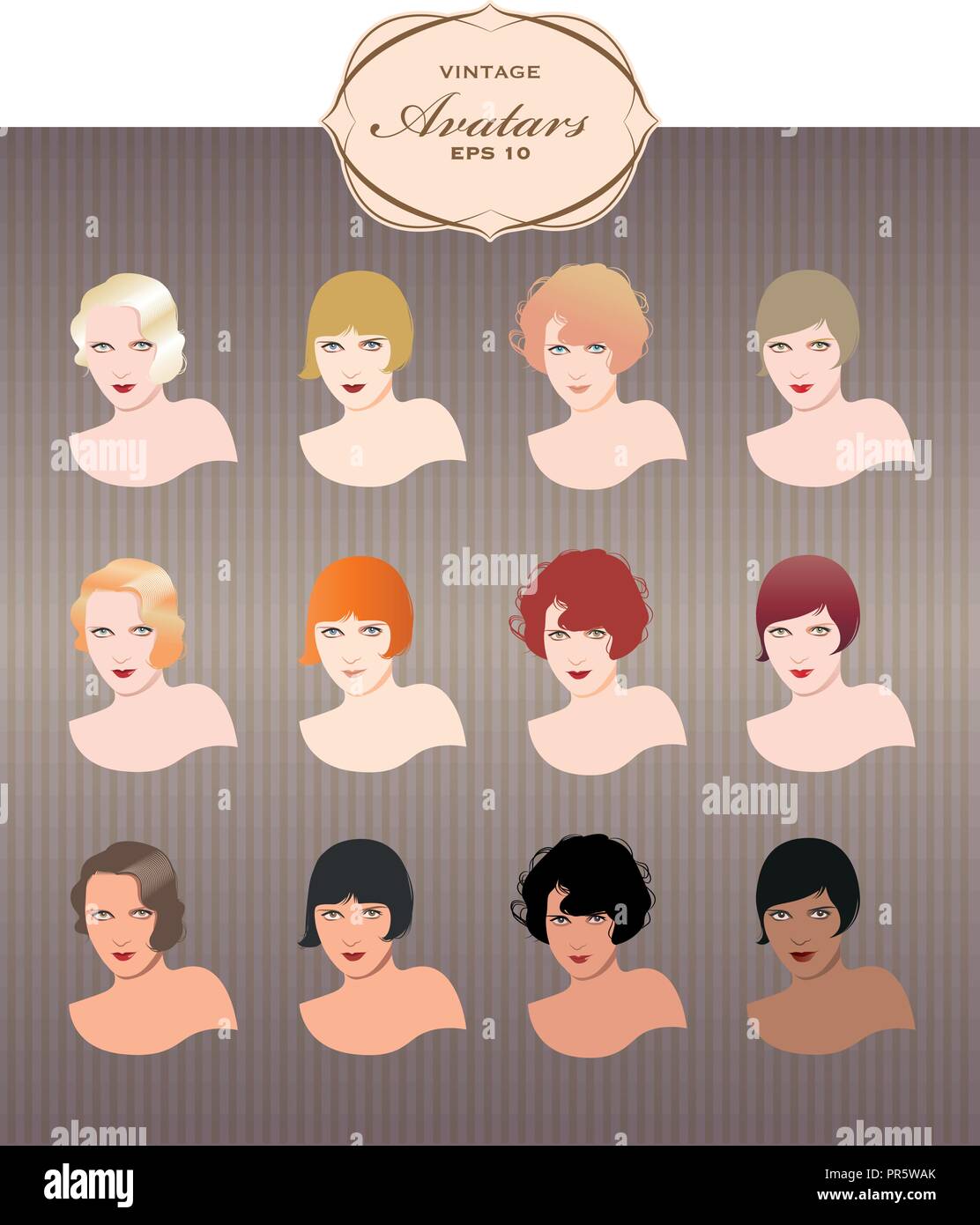 Vintage girls avatars variations Stock Vector Image & Art - Alamy