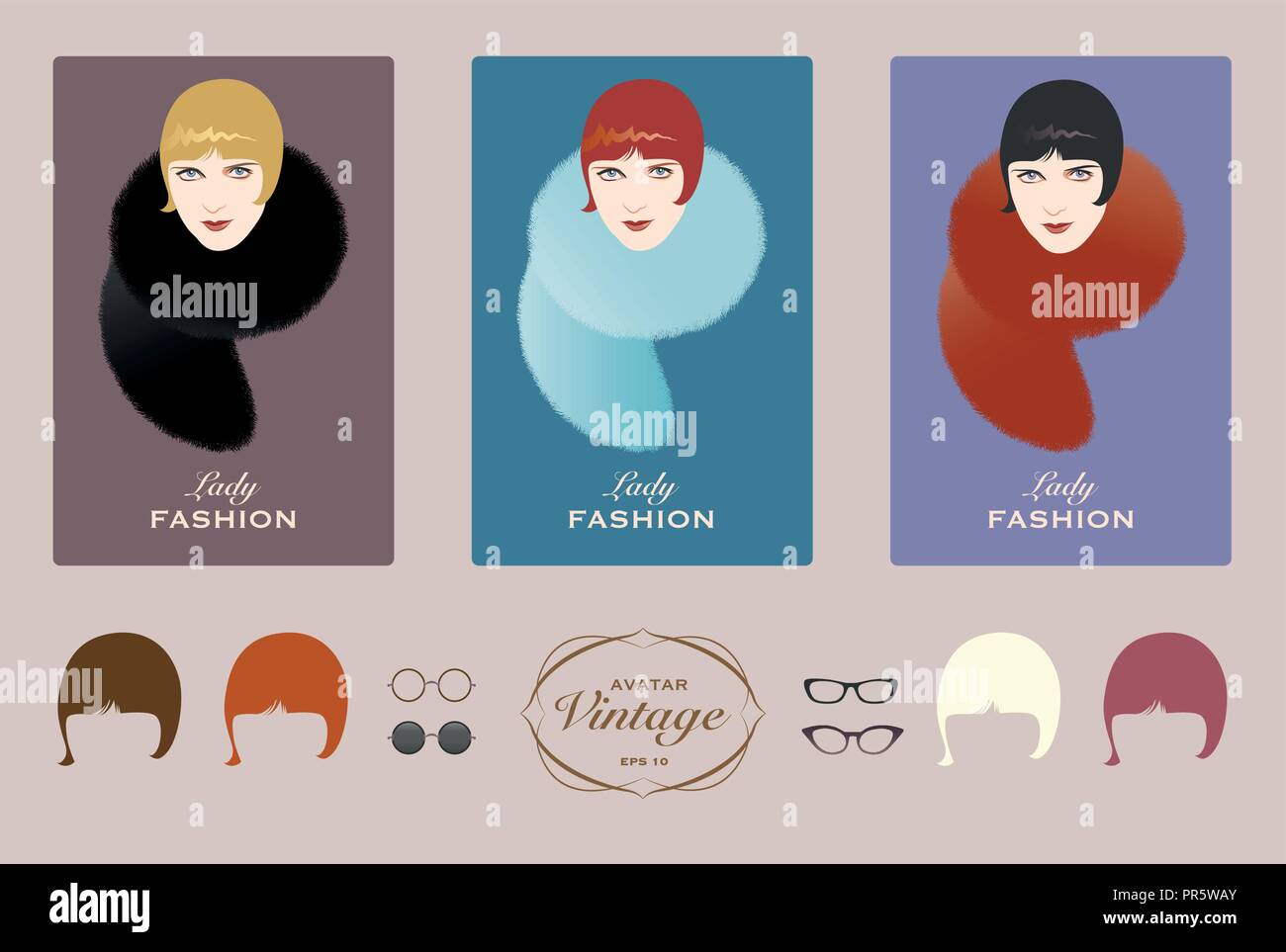 Vintage girls avatars variations Stock Vector Image & Art - Alamy