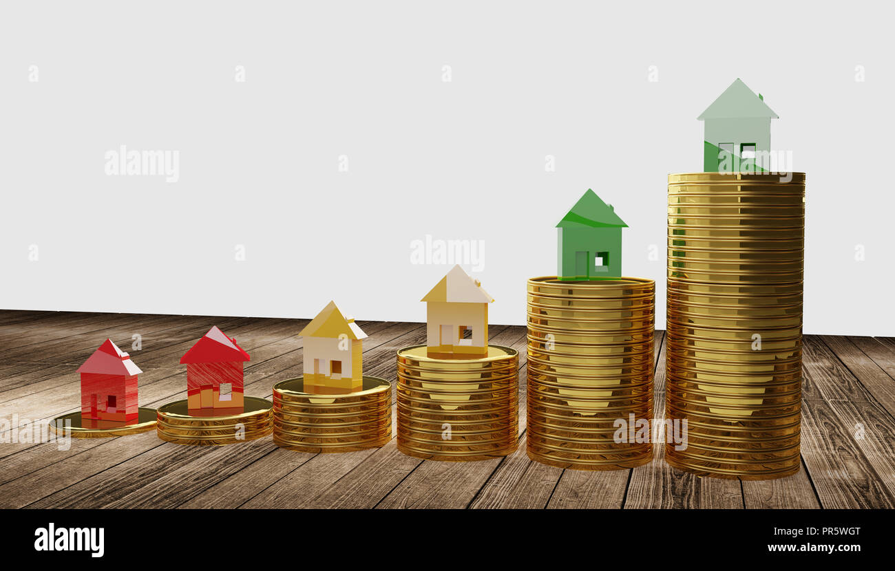 rising house stacks 3d-illustration Stock Photo - Alamy