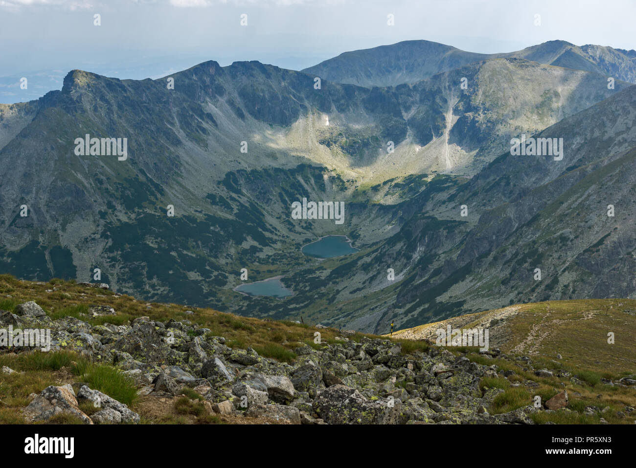 Dark clouds over Marichini Lakes, Landscape from Musala Peak, Rila ...