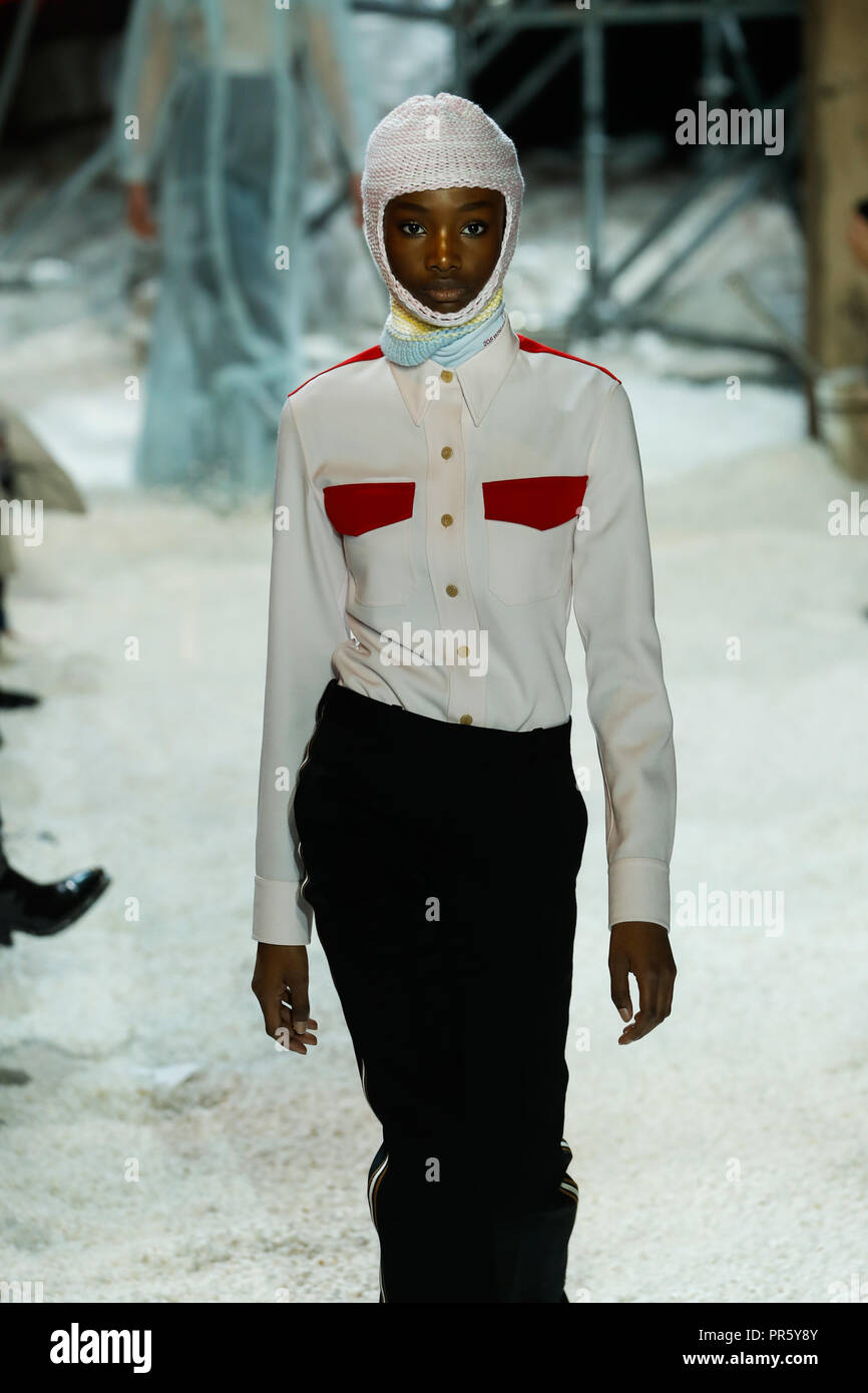 NEW YORK, NY - FEBRUARY 13: A model walks the runway for Calvin Klein ...