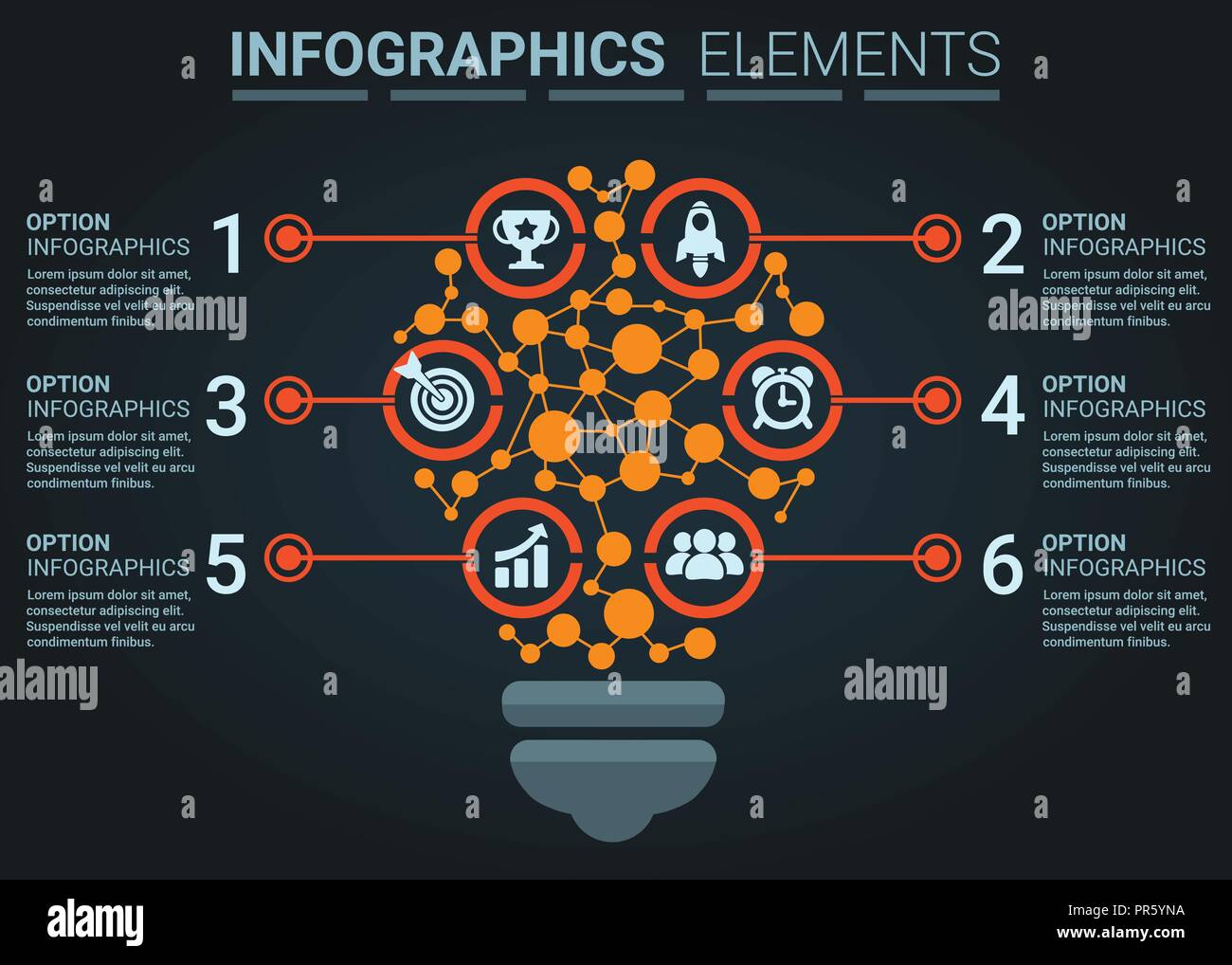 INFOGRAPHICS element abstract design light bulb with top five step ...