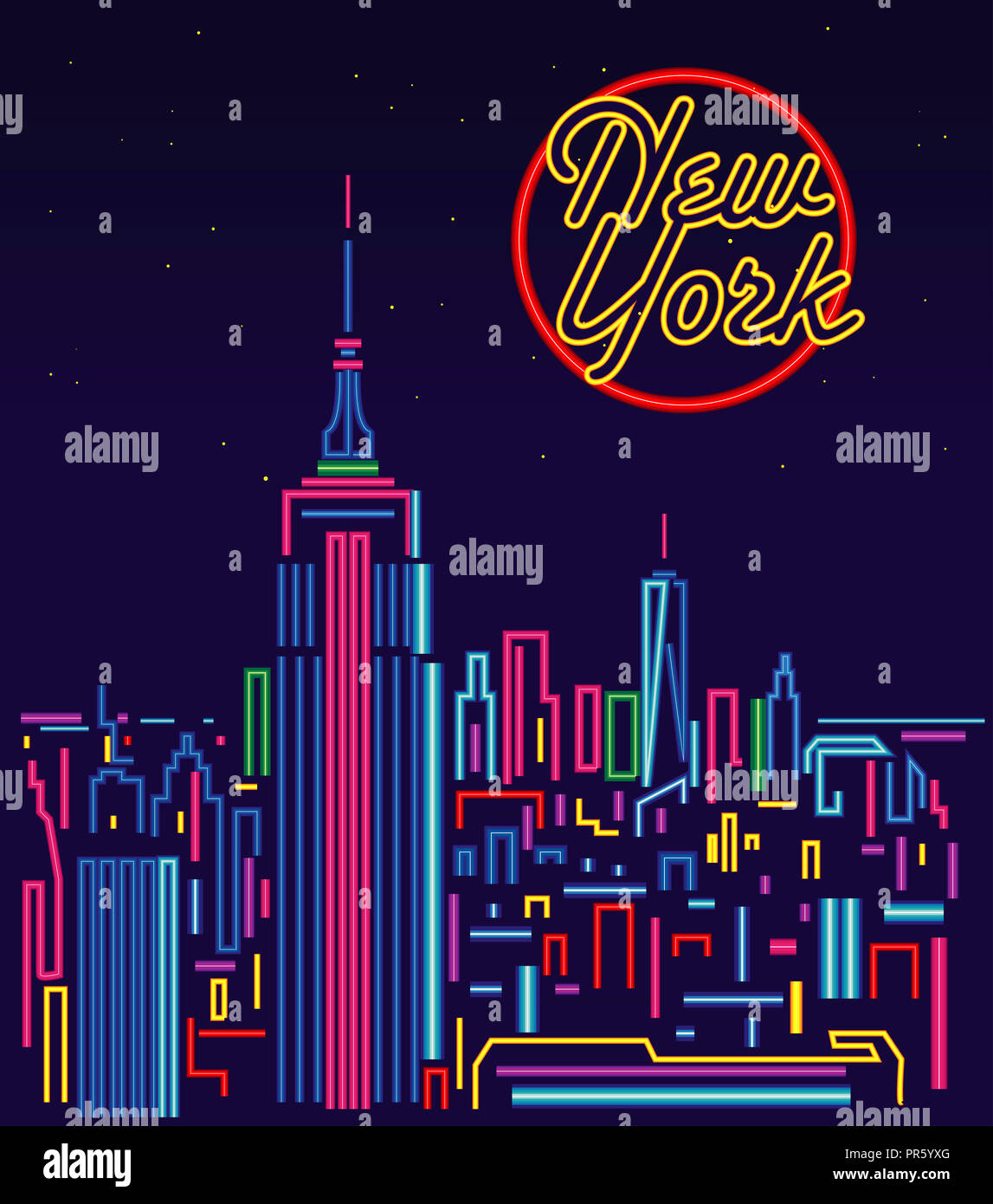 New York Citu neon signs urban skyline Stock Photo - Alamy