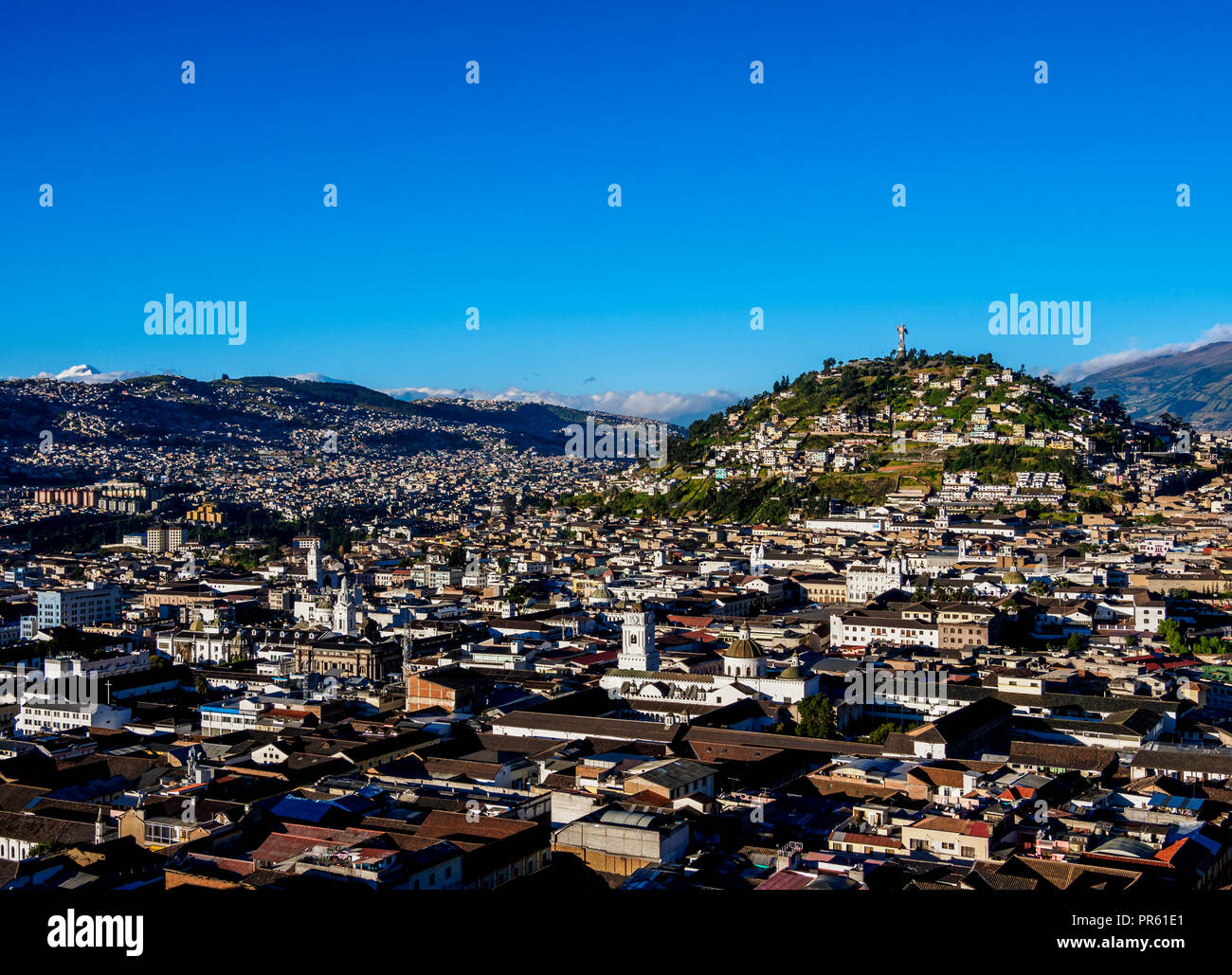 View over Old Town towards El Panecillo Hill, Quito, Pichincha Province ...