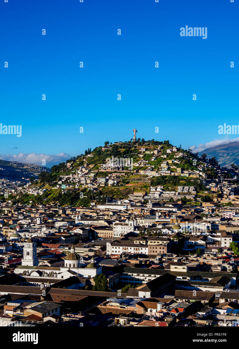 View over Old Town towards El Panecillo Hill, Quito, Pichincha Province ...