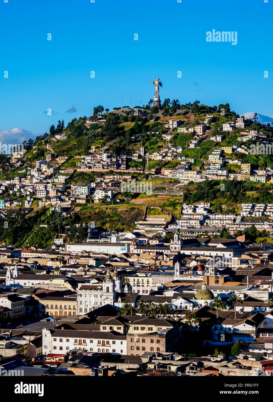 View over Old Town towards El Panecillo Hill, Quito, Pichincha Province ...