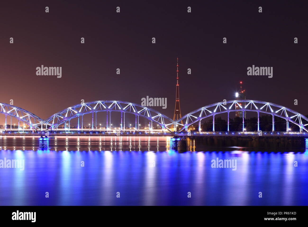Riga, Latvia - Sep 20, 2018: A famous landmark for the Railway Bridge ...